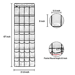TidyMaster 28 Large 2 Pack Transparent Pockets Over The Door Shoe Organizer Sturdy Hanging Shoe Rack for Door Closet Sneakers or Accessories, 8 hooks（White）