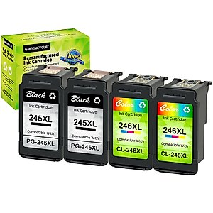 greencycle Remanufactured PG-245XL 245 XL CL-246XL CL-246 Ink Cartridge Compatible for Canon Pixma MX490 MX492 IP2820 MG2920 MG2922 MG2924 MG3020 MG3022 TS302 (Black, 2 Pack; Tri-Color, 2 Pack)