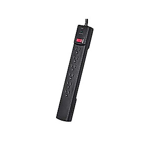 Monoprice 6 Outlet Power Surge Protector - 6 Feet Cord - Black| 2 Port USB Charger on the Plug, 1080 Joules