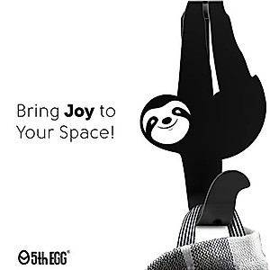 5th EGG Over-The-Cabinet Door Hooks, Sloth Animal Design, Fun Accessories for Kitchen and Bathroom; 2-Pack, Metal