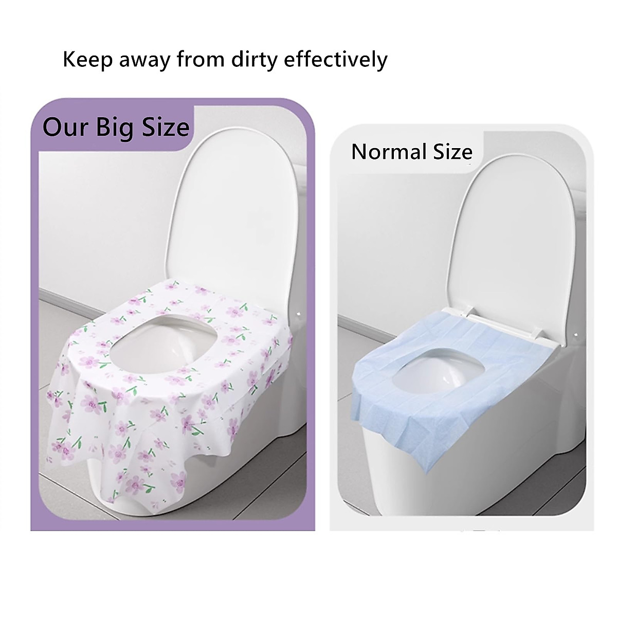 Tebery 50 Pack Extra Large Disposable Toilet Seat Covers, Cute Printed Potty Seat Covers for Toddlers, Kids, and Adults - Waterproof, Portable for Travel
