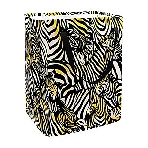 Animal Zebra Herd Yellow Black White Print Collapsible Laundry Hamper, 60L Waterproof Laundry Baskets Washing Bin Clothes Toys Storage for Dorm Bathroom Bedroom