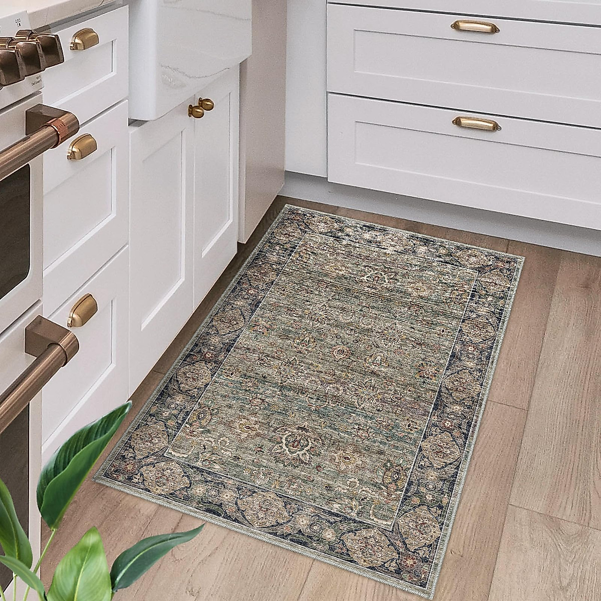 SONGLET Vintage 2x3 Machine Washable Distressed Door Mat Living Room Carpet Throw Rug for Office Dining Room Bathroom