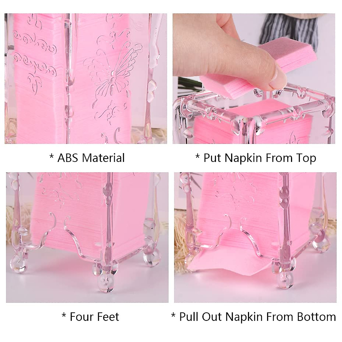 STZPRONAIL Butterfly Cotton Box Nail Storage Clear Pink Acylic Nail Wipes Cotton Pad Container Makeup Manicure Organizer Holder Nail Toos Special Box for Nail Enhancement Storage