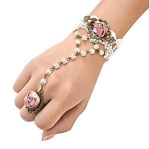 MILAKOO Women White Lace Necklace Gothic Style Tassel Flower Pendant Choker Princess Bracelet Set