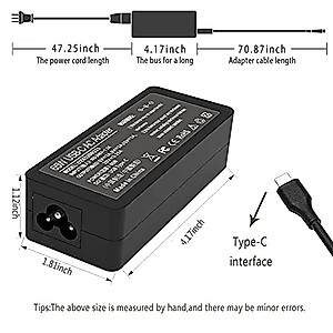65W 45W USB C Laptop Power Replacement Adapter Charger for Lenovo Chromebook/Yoga/ThinkPad L580 L590 E580 E585 P43s P53s with Power Cord