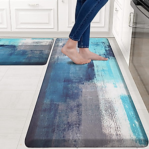 ASPMIZ Kitchen Mat 2 PCS - Cushioned Anti-Fatigue Kitchen Rugs Non Slip Memory Foam Kitchen Mats and Rugs Turquoise Kitchen Floor Comfort Mats for Home, 18'' x 48'' + 18'' x 30'', Beveled Edge