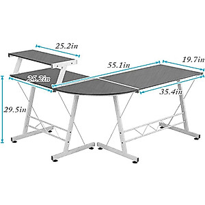 Need L Shaped Desk Gaming Desk Computer Corner Desk with Keyboard Tray and Elevated Shelf for Home Office Sturdy Writing Workstation Brown DX-402C1-BS-ND