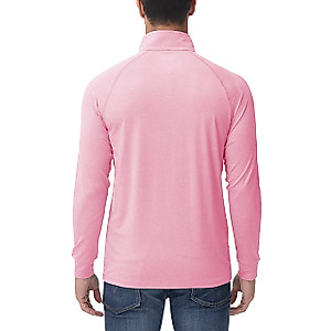 MAGCOMSEN Long Sleeve Shirts for Men Quarter Zip Pullover Mens Lightweight Golf Pullover Shirts Dry Fit Shirt Sweatshirt Pink,L