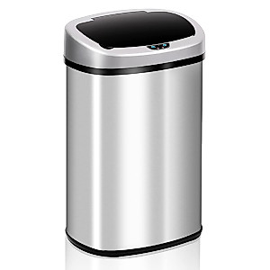Dkelincs Touchless Trash Can for Kitchen Bathroom Bedroom Home Office, 13 Gallon Automatic Stainless Steel Garbage Can with Lid