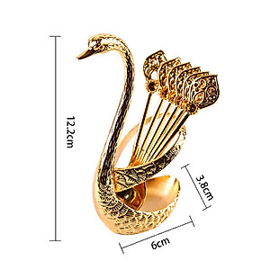 Coffee Dessert Spoon Set, Metal Swan Base Holder Spoon Organizer with 6 Spoons, Creative Dinnerware Set Decorative Swan Shaped Style Holder (Gold (A))