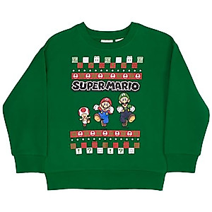 Nintendo Super Mario Bros Boys 2-Piece Set - Holiday Sweatshirt & Jogger Pants 2-Pack Bundle Set for Kids and Toddlers (Size 10-12, Green)