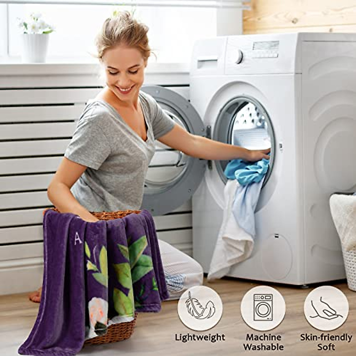 Mom Birthday for Mom Blanket from Daughter Son, Super Soft, Warm and Comfy, I Love You Mom Blanket, Flower Women Throw Blanket 60" x 50", Purple