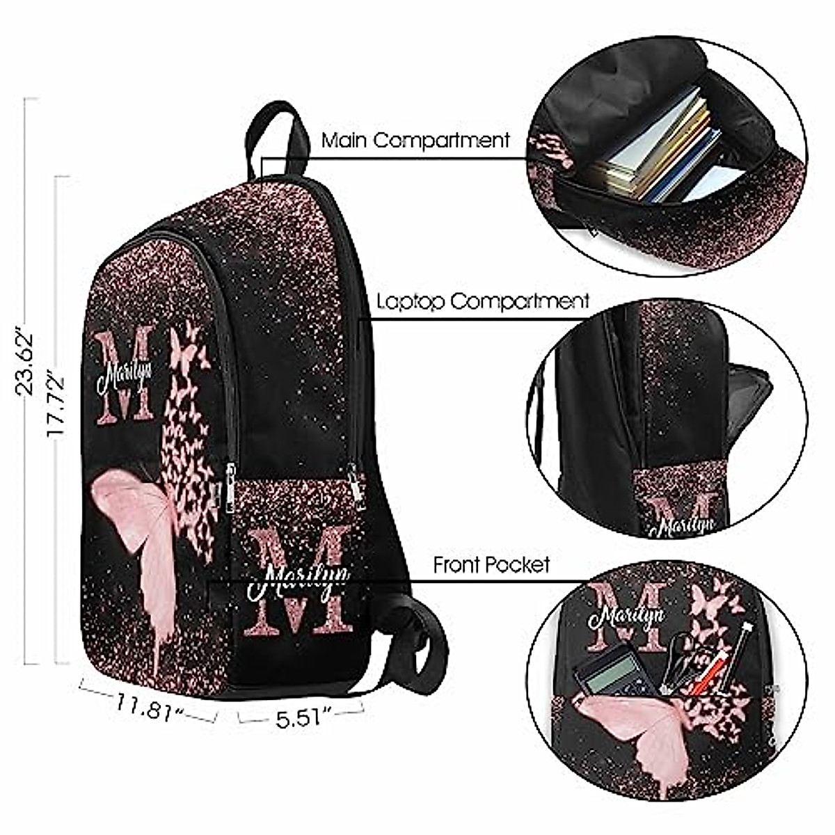 M YESCUSTOM Personalized Unisex School Backpack with Name for Your Kids Child Schoolbags, Custom Multifunction Kid's Backpack Children Casual Daypack, Gifts for School Season