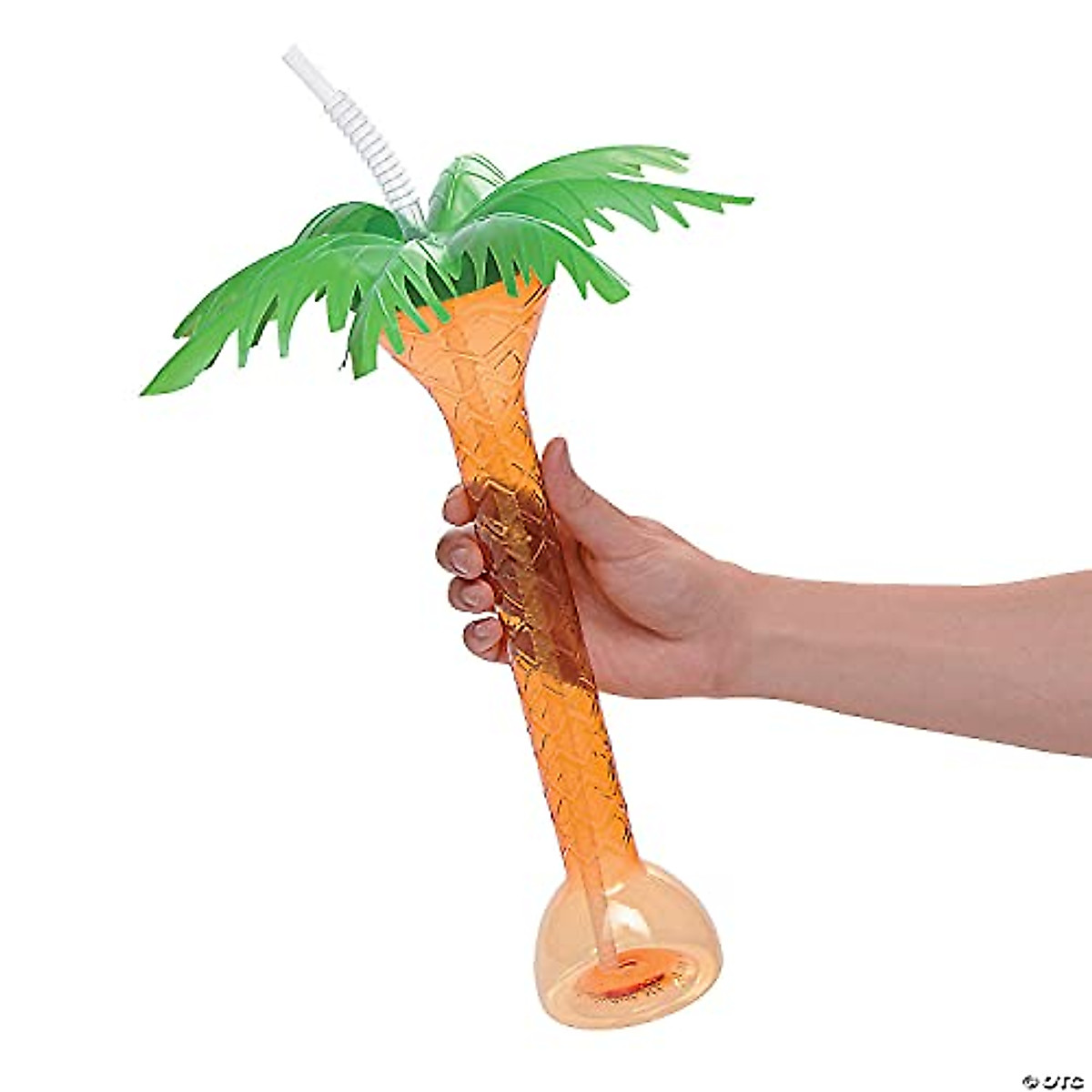 Palm Tree Plastic Yard Glasses with Straws and Lid - Set of 6, Each Holds 16 oz - Tiki Topical Luau Party Supplies