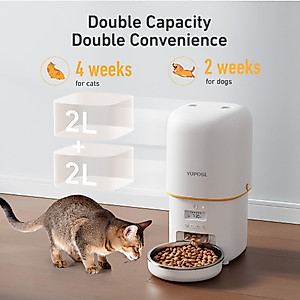 2025 Upgraded Automatic Cat Feeder - 4L Timed Auto Pet Feeder for Cat and Dog with Dry Food Dispenser, 180-day Battery Life, 1-6 Meals Per Day, 1-16 Portion, Desiccant Bag Keeps Food Fresh