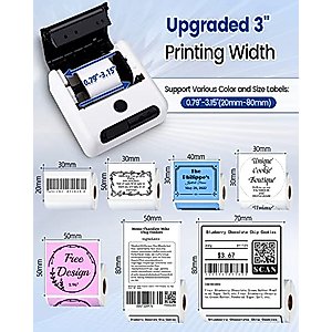 Memoqueen Label Maker Machine with 3 Roll Labels M200 Portable Label Makers, Upgrade 3 Inch Bluetooth Thermal Barcode Label Printer for Small Business/Home Use, for Retail, Logo, Labeling, Name, White