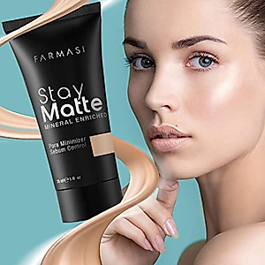 FARMASI Stay Matte Foundation, Matte Finish Foundation for a Naturally Flawless Look, Poreless, Oil Free & Full Coverage Face Makeup, 1 fl. oz / 30 ml (Natural)