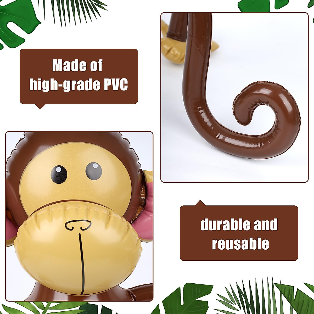 FUTUREPLUSX 3PCS Inflatable Monkeys, Monkey Walking Balloons Monkey Inflates for Birthday Supplies Classroom Decor Baby Shower Supplies