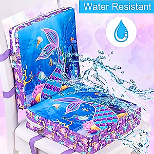 2PCS Toddler Booster Seat for Dining Table, Chair Increasing Cushion for Baby Kids, Washable Thick Chair Seat Pad Mat Strap, Portable Dismountable Adjustable Highchair Booster - Mermaid