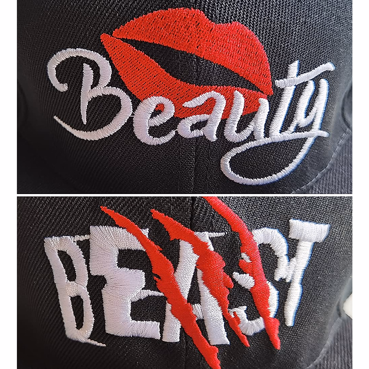 Double Fashion Couple Snapbacks Matching Beauty&Beast Snapbacks Baseball Cap Flatbill Hip Hop Hats Adjustable (Lip&Paw-2), One Size