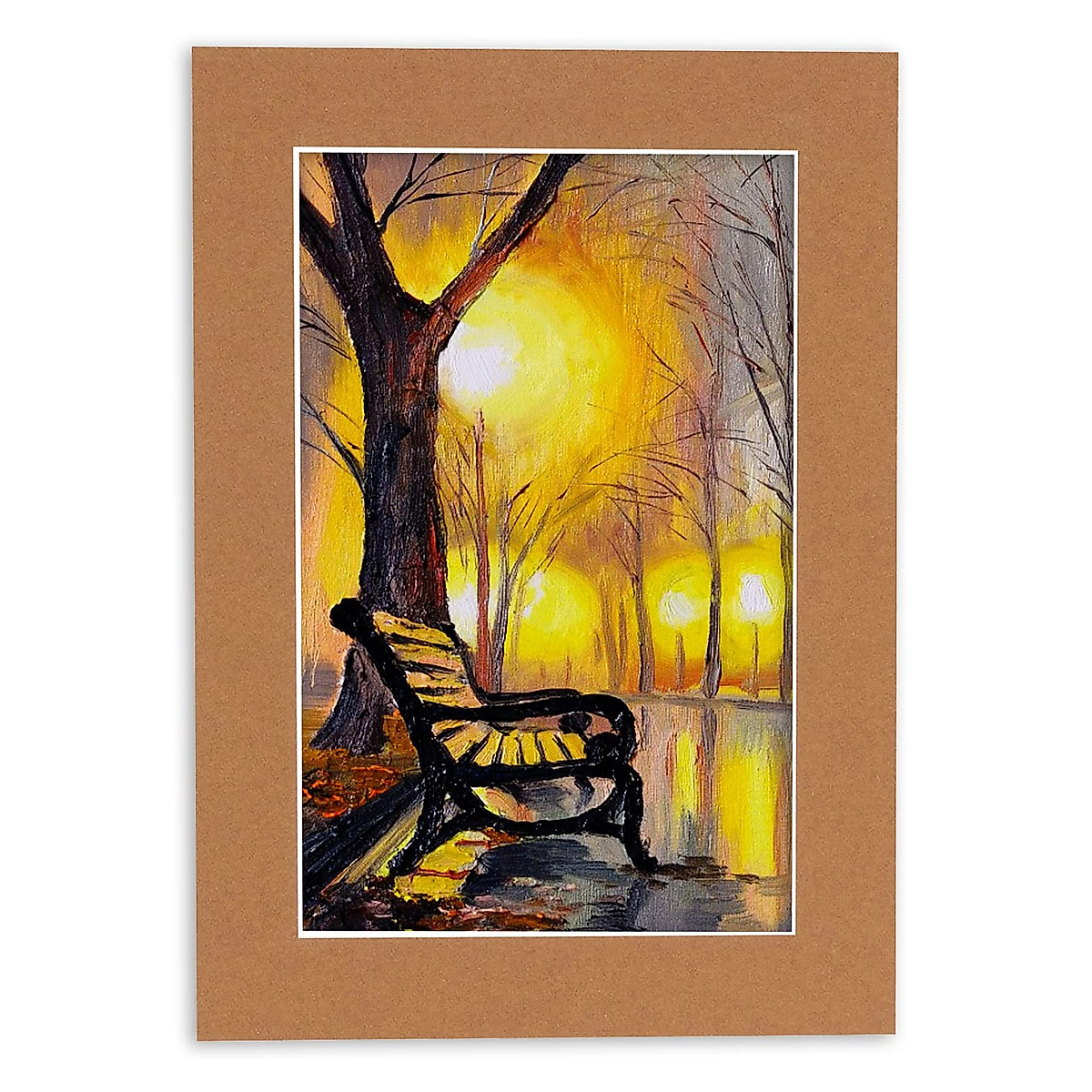 8x10 Mat Bevel Cut for 5x7 Photos - Acid Free Aged Oak Brown Precut Matboard With Backing Board and Crystal Clear, Self Seal Photo Mat Bag - For Pictures, Photos, Framing - 4-ply Thickness