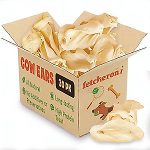 Cows Ears for Dogs, Thick and Large Dog Ears, Single Ingredient and No Odor Cow Treats, Long Lasting Cow Ears, Natural & Grass-fed Dog Treat Animal Ears, Cow Ears for Puppies and All Breeds (30 Pack)