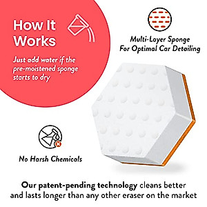 AutoERASERS™ Instant Detailing Sponge, Premium Pre-Moistened Dual-Sided Auto Cleaning Sponge with Shammy (3 Pack)