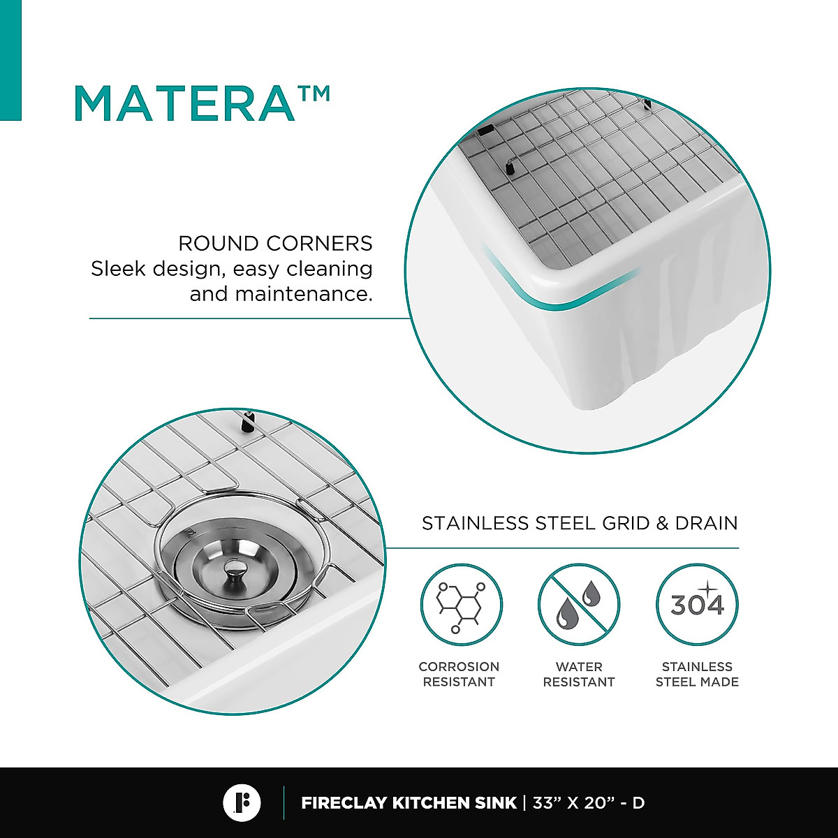 Single Bowl Kitchen Sink - 33 Inch Fireclay Deep Curved Apron Front Kitchen Sink - Premium Double Bowl Sinks for Home, Farmhouse (Grid & Strainer Included) White