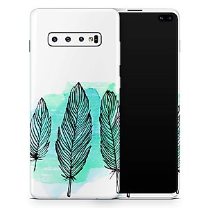 DesignSkinz Pen & Watercolor Feathers Protective Vinyl Decal Wrap Skin Cover Compatible with The Samsung Galaxy S20 (Screen Trim & Back Glass Skin)