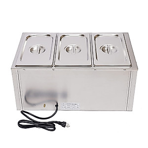 3 Pan Commercial Food Warmer Electric Food Steamer Countertop Adjustable Buffet Server Food Warming Tray Stainless Steel Chafing Dishes Table Steamer Soup Station 850W 110V (3-Pan)