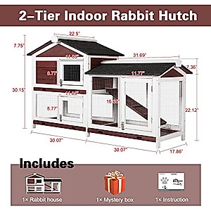 Kinpaw Rabbit Hutch 61inches Indoor Rabbit Cage Small Animal House for Chicken with Removable Trays Ramp Run Red