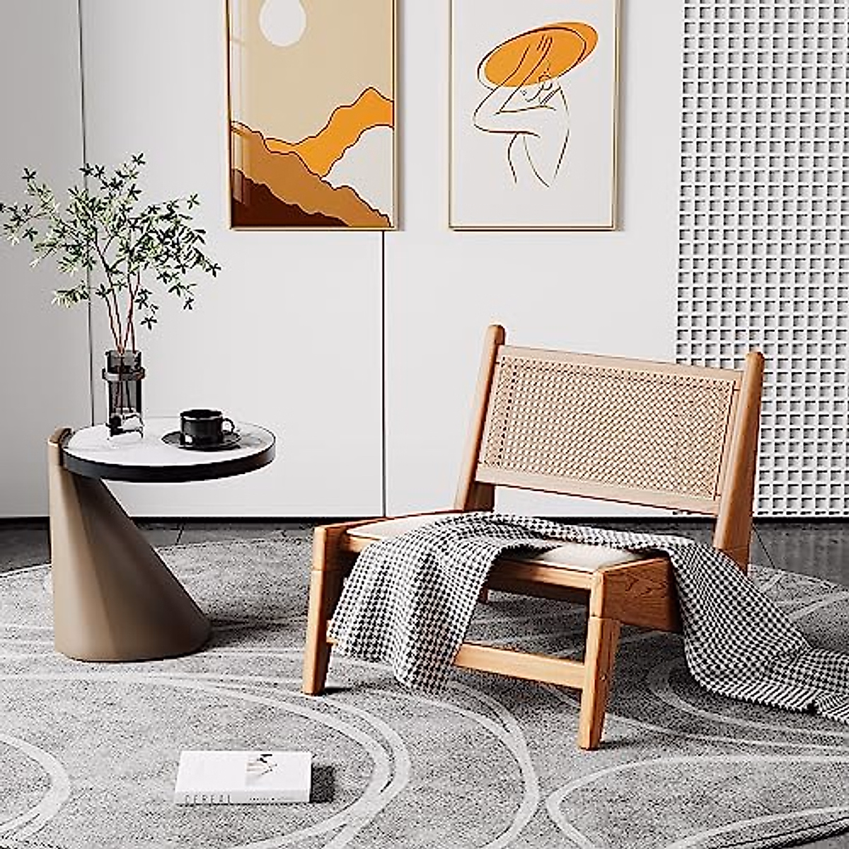 HAOBO Home Rattan Chair Mid Century Modern Accent Chair for Reading Living Room Home Bedroom