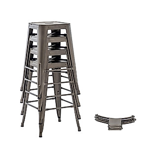 Yongchuang 26" Metal Bar Stools with Backs Set of 4 Indoor Outdoor Kitchen Counter Height Barstools Low Back Bar Chairs Rusty
