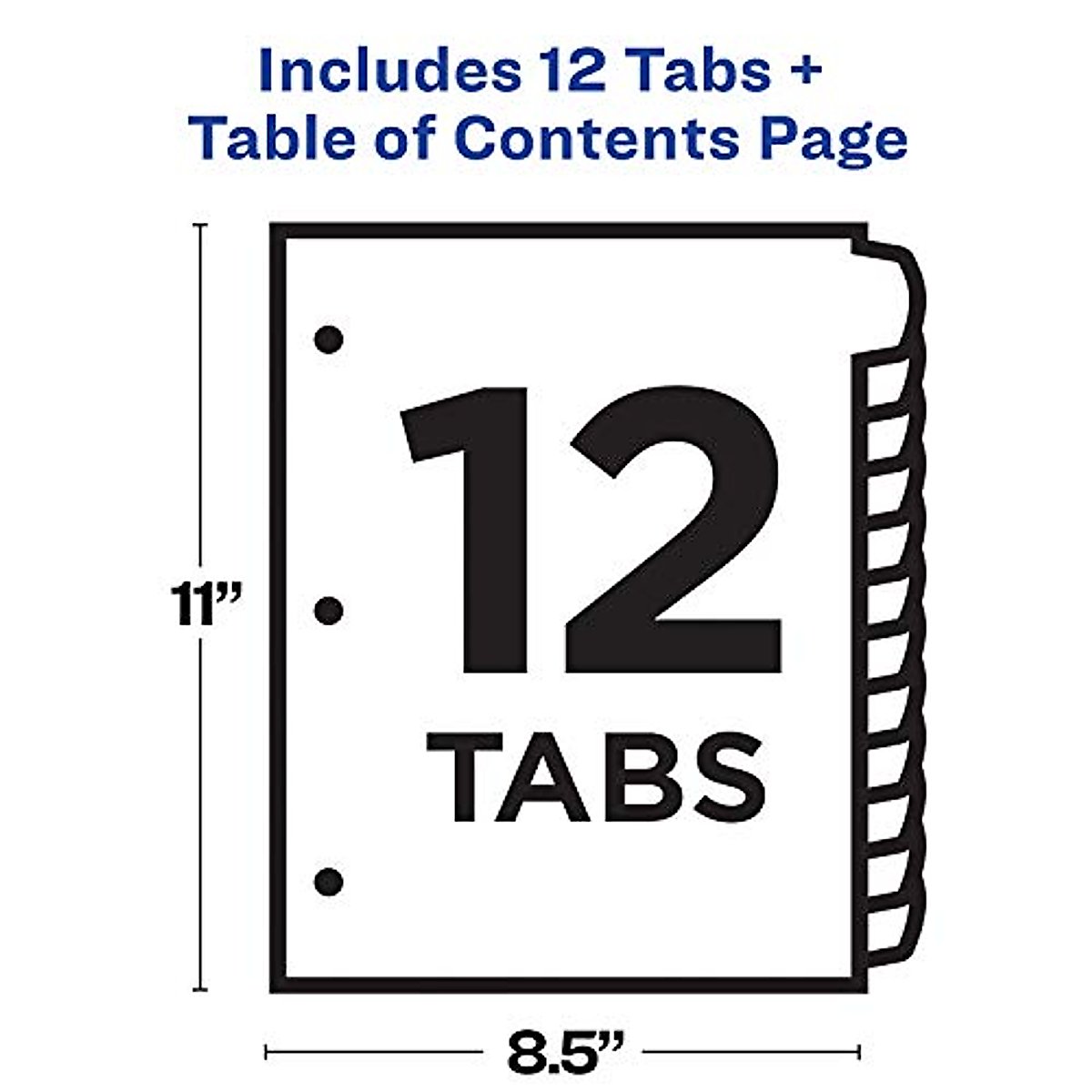 Avery 12 Tab Dividers for 3 Ring Binders, Customizable Table of Contents, Multicolor Tabs, 1 Set (11843)
