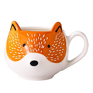 GoldenPlayer 3D Fox Mug Stoneware Coffee Mug Tea Cup Hand Painted Ceramic Animal Coffee Cup Mug, Orange and White