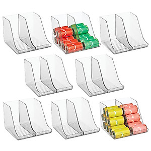 mDesign Plastic Divided Beverage Storage, Can Dispenser Holder for Kitchen, Refrigerator, Fridge, Pantry; Organizer for Soda, Pop, Drinks, Beer; Holds 24-26 Cans, Ligne Collection - 8 Pack - Clear