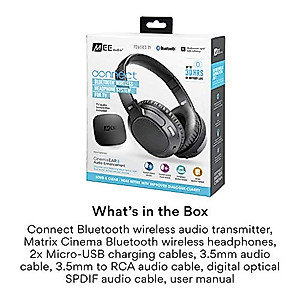 MEE audio Connect T1CMA Bluetooth Over-Ear Wireless Headphones Headset for TV with no Audio Delay; Includes Transmitter (Optical/AUX/RCA) and CinemaEAR Audio Enhancement for Seniors & Hard of Hearing