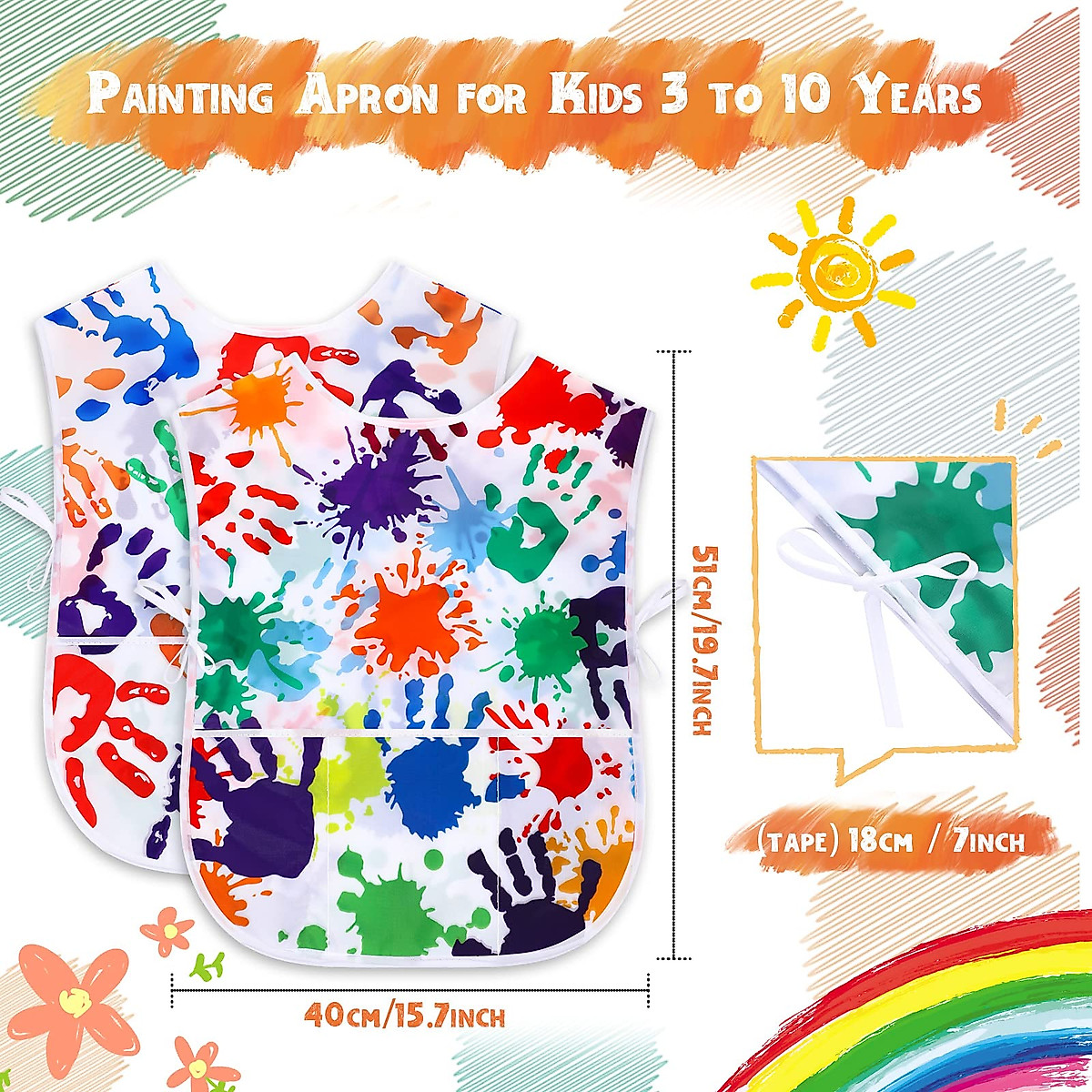 SATINIOR 2 Pieces Kids Art Smock, Children Waterproof Painting Artist Aprons Sleeveless Toddler Art Smocks with 3 Pockets for Age 3-10 Years