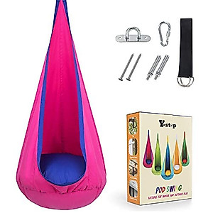 Y- STOP Kids Pod Swing Seat, Hanging Hammock Chair with Inflatable Pillow, Sensory Swing Chair for Outdoor and Indoor, Max 176 Lbs, Pink and Blue