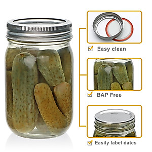 Encheng 12oz Regular Mouth Mason Jars with Lids and Bands,Clear Glass Canning Jars with Metal and Plastic Lids for Preserving,Meal Prep,Food Storage,Jam,Fermenting,Set of 12