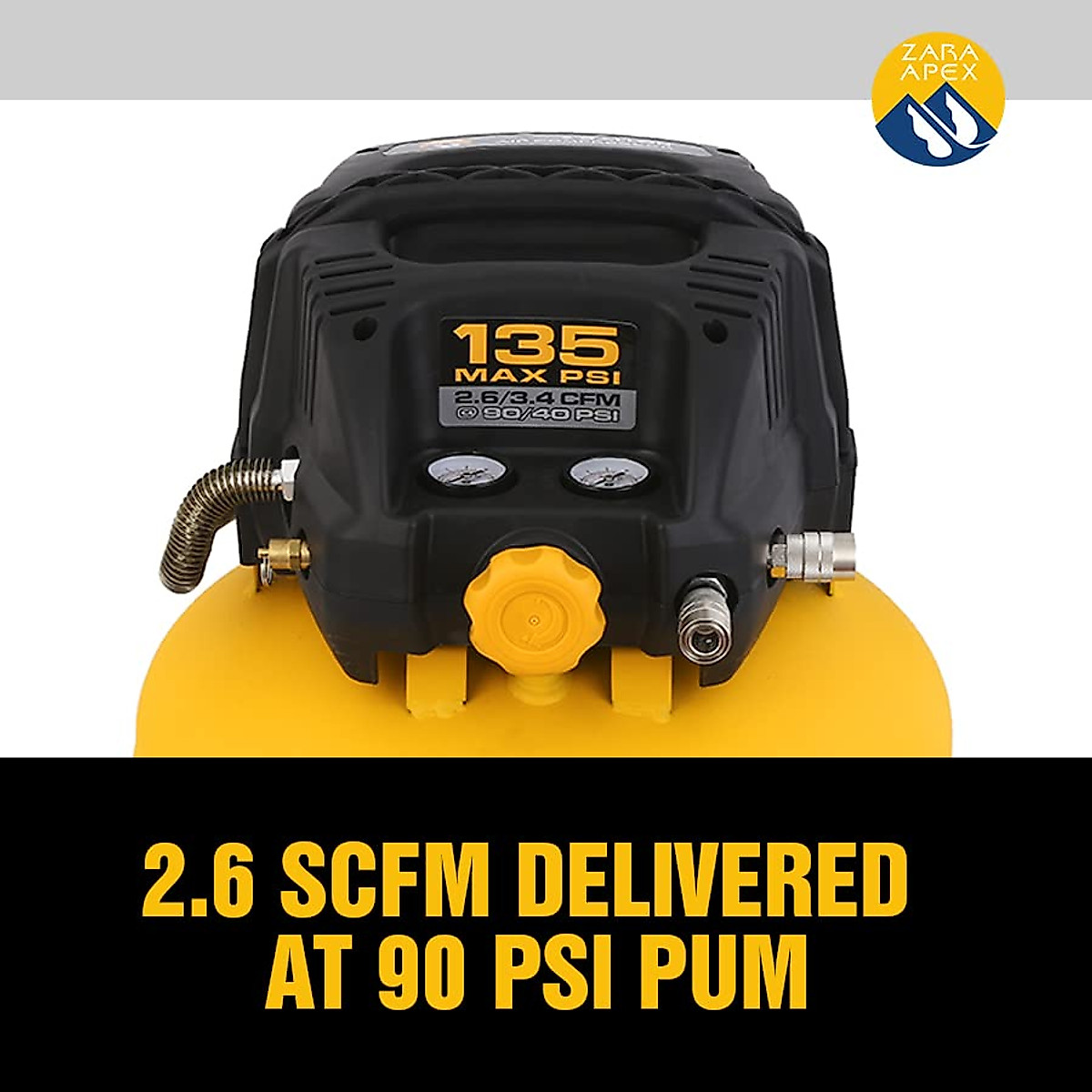 ZaraApex Pancake Portable Electric Oil Free Air Compressor with two couplers, 6 Gallon, 135 PSI