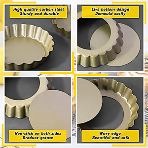 Tessco 16 Pieces Mini Tart Pans with Removable Bottom Nonstick Quiche Mini Pie Tart Pans Bakeware Mold Fluted Side for Pies(Gold Round,4 Inch)