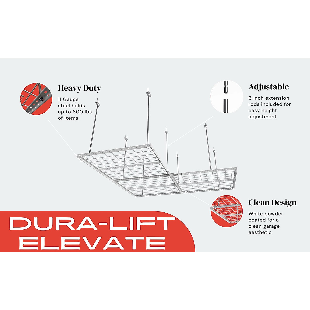 DURA-LIFT Elevate Adjustable Height Overhead Garage Door Ceiling Triple Platform (31 in. W x 93 in D)