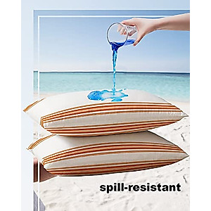 Outdoor Pillow Covers for Patio Furniture 20x12 inch 2PCS, Rectangle Waterproof Garden Cushion Thanksgiving Orange Stripe Fall Throw Pillow Cover Shell for Sofa Couch Bench Seat