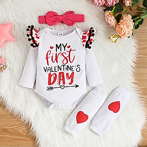 FOCUTEBB My First Valentine's Day Outfit for Infant Baby Girl Valentine Outfits Newborn Baby Girls Clothes My First Valentine Love Heart Suspenders Skirt Set 3-6 Months 70cm