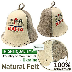 PetriStor Sauna Hat Embroidered Mafia for Man Natural Felt Made in Ukraine