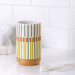 Allure Home Creation Market Stripe 4-Piece Ceramic with Bamboo Bath Accessory Set