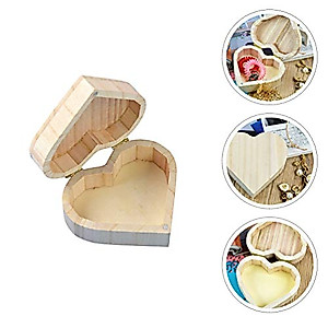 Ciieeo 2pcs Unfinished Heart Shape Storage Box Unpainted Wooden Storage Box Heart Shaped Wood Craft Organizer Box for Jewelry Gift on Valentines Day