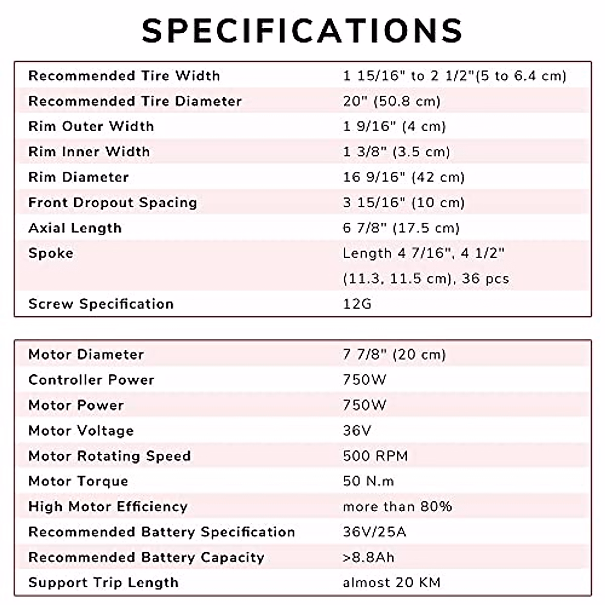 AW Electric Bicycle Front Wheel 20" E-Bike Conversion Kit 36V 750W Ebike Wheel Kit Thumb Throttle Hub Bicycle Conversion Motor Kit